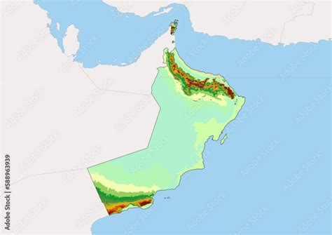 High Detailed Vector Oman Physical Map Topographic Map Of Oman On