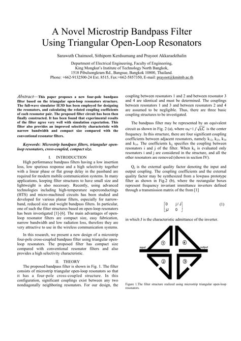 Pdf A Novel Microstrip Bandpass Filter Using Triangular Open Loop