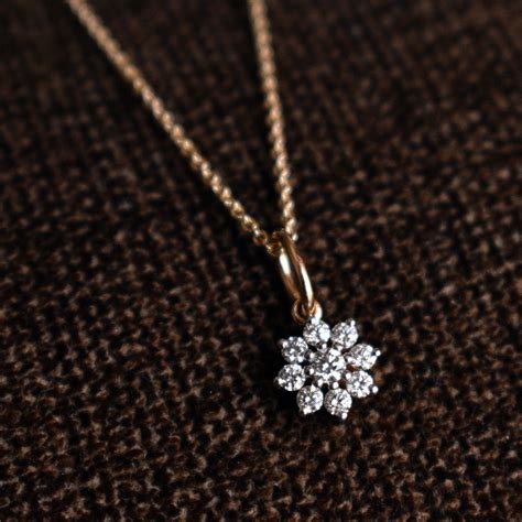 Dainty Diamond Flower Necklace In 14k Gold For Women Tiny Etsy