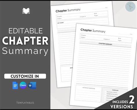 EDITABLE Chapter Summary Template Study Guide Textbook Etsy