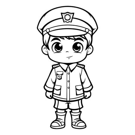 어린이를 위한 컬러링 책 경찰 유니폼을 입은 귀여운 소년 경찰 프리미엄 벡터 어린이를 위한 컬러링 책 경찰 유니폼을 입은 귀여운 소년 경찰 프리미엄 벡터