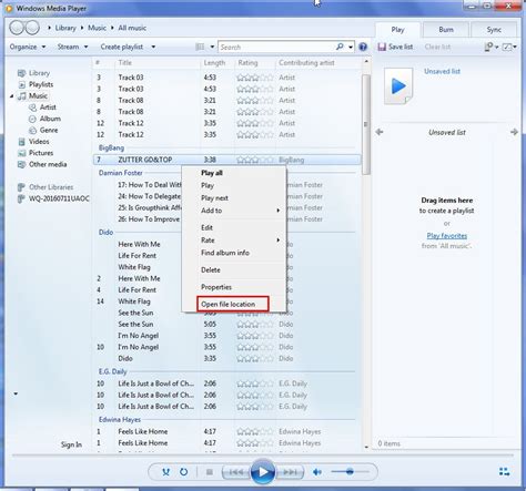 Launch The Installed Windows Media Player Music Library Artist Album Music