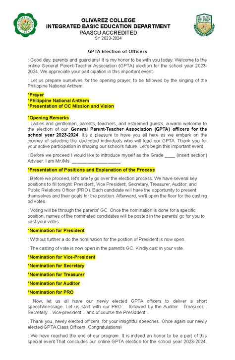 Gpta Election Script Olivarez College Integrated Basic Education