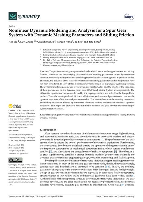 Pdf Nonlinear Dynamic Modeling And Analysis For A Spur Gear System