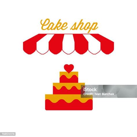 빵집 케이크 가게 간판 엠블럼 빨간색과 흰색 줄무늬 차양 텐트입니다 벡터 일러스트레이션 빨강에 대한 스톡 벡터 아트 및 기타 이미지 Istock