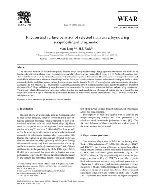 Pdf Friction And Surface Behavior Of Selected Titanium Alloys During Reciprocating Sliding Motion