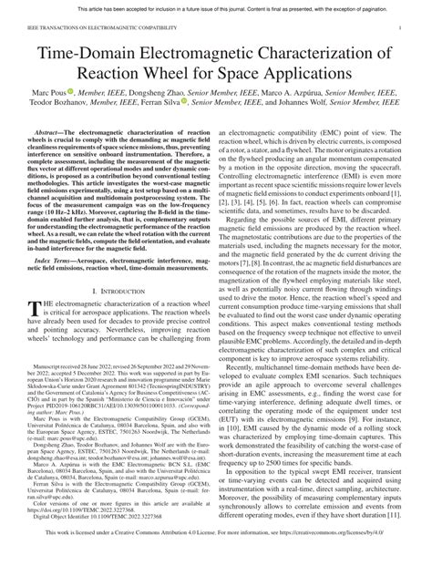Pdf Time Domain Electromagnetic Characterization Of Reaction Wheel For Space Applications