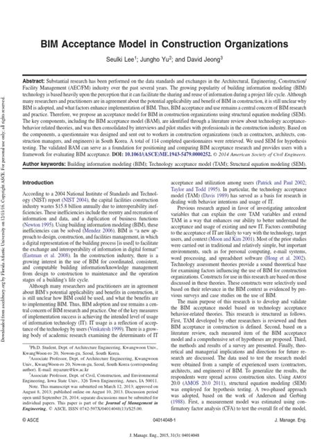 Bim Acceptance Model In Construction Organizations Pdf Building Information Modeling Usability
