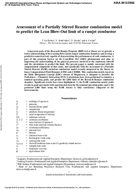 Pdf Assessment Of A Partially Stirred Reactor Combustion Model To Predict The Lean Blow Out