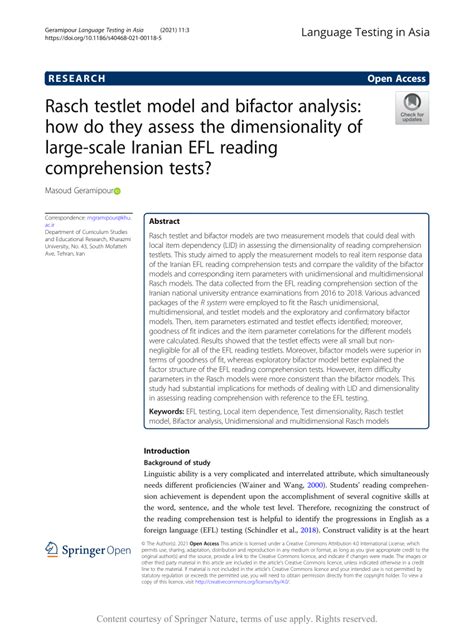 Pdf Rasch Testlet Model And Bifactor Analysis How Do They Assess The