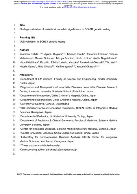 Pdf Strategic Validation Of Variants Of Uncertain Significance In Echs1 Genetic Testing