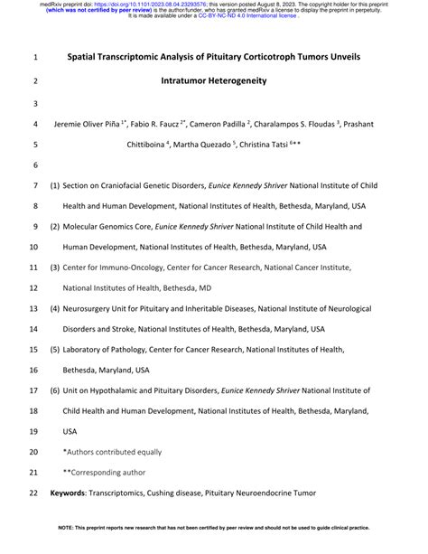 Pdf Spatial Transcriptomic Analysis Of Pituitary Corticotroph Tumors