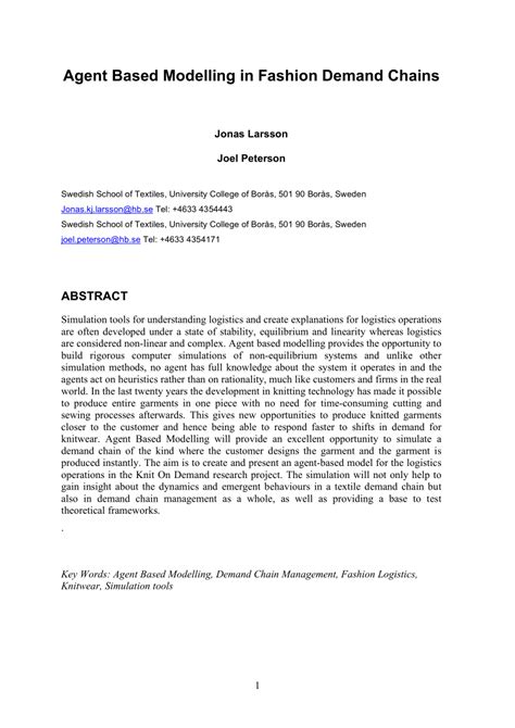 Pdf Agent Based Modelling In A Fashion Demand Chains
