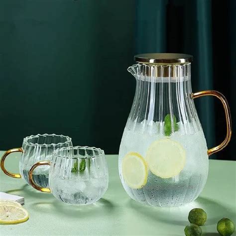 높은 붕규산염 유리 차가운 주전자 유리 컵 수직 줄무늬 물병 끓이는 물 주전자 음료 주스 주전자 차 냄비 17l