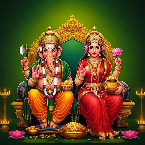 Lord Ganesha And Maa Laxmi Statue Premium Ai Generated Image
