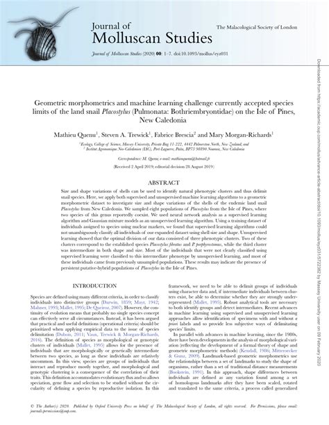 Pdf Geometric Morphometrics And Machine Learning Challenge Currently Accepted Species Limits
