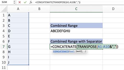 Concatenate Combining Cell Ranges In Excel Myexcelonline