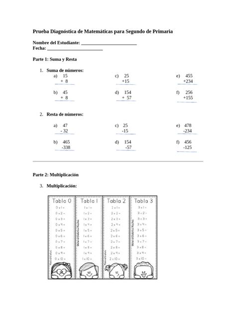 Prueba Diagnóstica De Matemáticas 2° Primaria Pdf
