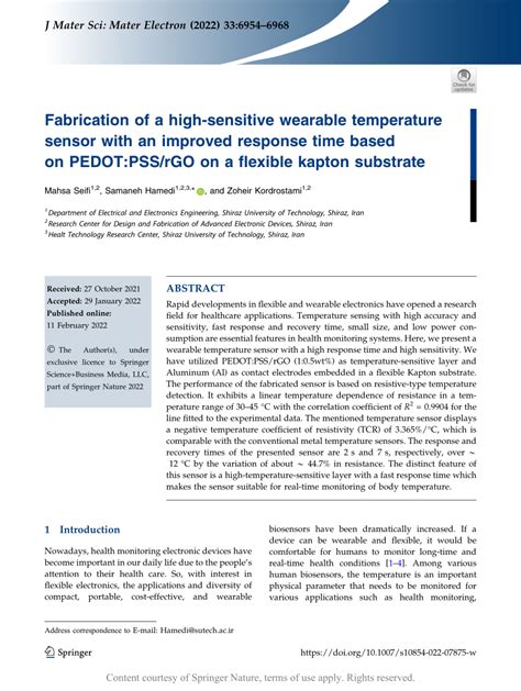 fabrication of a high sensitive wearable temperature sensor with an improved response time based