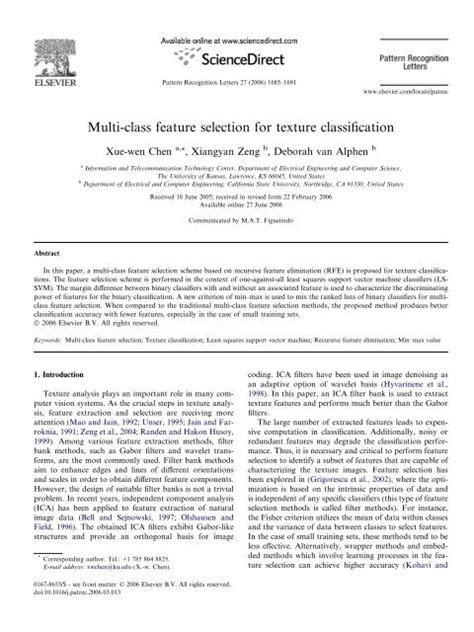Multi Class Feature Selection For Texture Classification