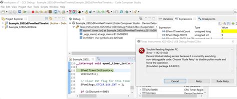 CCS TMS320F28027 Real Time Debug Issue C2000 Microcontrollers Forum