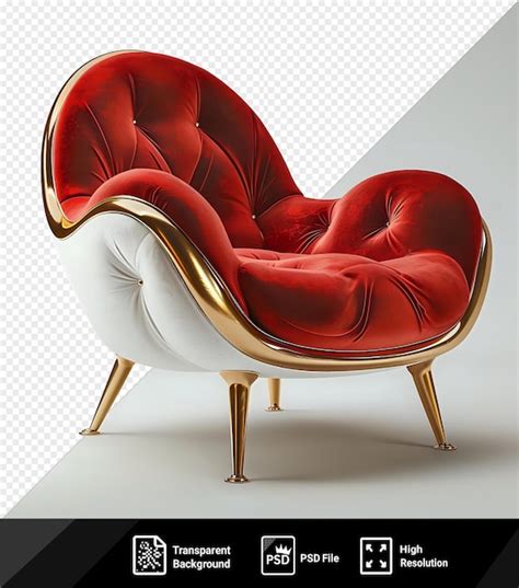 빨간색과 황금색의 럭셔리 의자 금속과 금색의 다리를 특징으로 한 클리파트 빨간색 팔과 색 벽 배경 프리미엄 Ai 생성 Psd