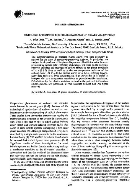 Pdf Finite Size Effects On The Phase Diagrams Of Binary Alloy Films