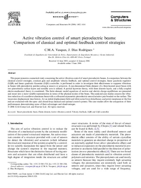 Pdf Active Vibration Control Of Smart Piezoelectric Beams Comparison Of Classical And Optimal