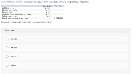 Solved Using Variable Costing What Is The Cost Of The