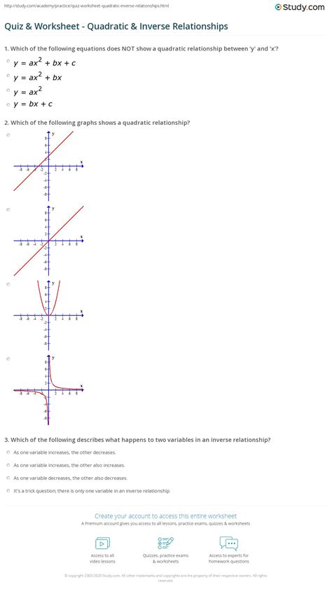 Quiz And Worksheet Quadratic And Inverse Relationships
