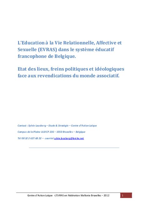 Pdf Leducation à La Vie Relationnelle Affective Et Sexuelle Evras