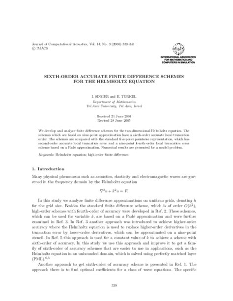 Pdf Sixth Order Accurate Finite Difference Schemes For The Helmholtz