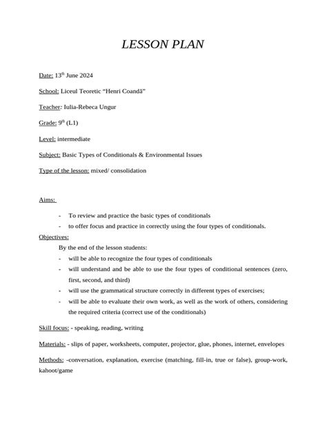 Lesson Planconditionals Pdf Natural Environment Pollution