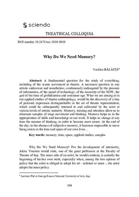 Pdf Why Do We Need Memory