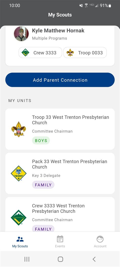 no events at all in calendar in scouting mobile app scouting mobile