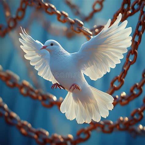 White Dove Flying In A Clear Blue Sky With Wings Wide Open Symbol Of Peace Stock Illustration