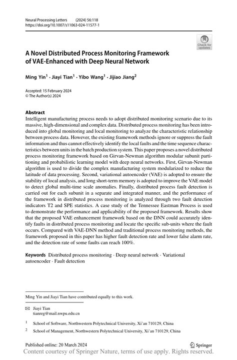 Pdf A Novel Distributed Process Monitoring Framework Of Vae Enhanced