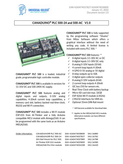 Manual Canaduino Plc 500 Pdf Programmable Logic Controller Power Supply