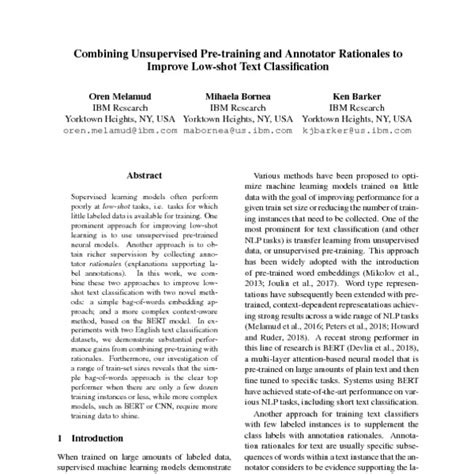 Combining Unsupervised Pre Training And Annotator Rationales To Improve Low Shot Text