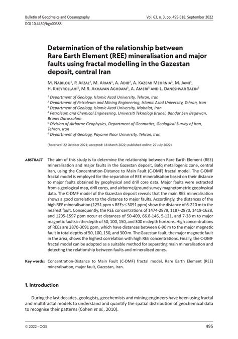 Pdf Determination Of The Relationship Between Rare Earth Element Ree Mineralisation And