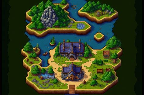 Premium AI Image Pixel Art Fantasy RPG Game Map Top View Background In Retro Style For 8 Bit