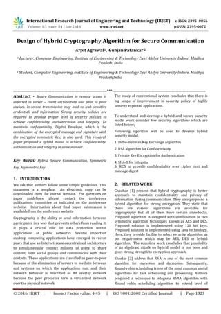 Design Of Hybrid Cryptography Algorithm For Secure Communication PDF
