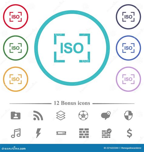 Camera Iso Speed Setting Flat Color Icons In Circle Shape Outlines