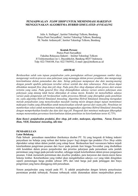 Pdf Penjadwalan Flow Shop Untuk Meminimasi Makespan Menggunakan Algoritma Hybrid Simulated
