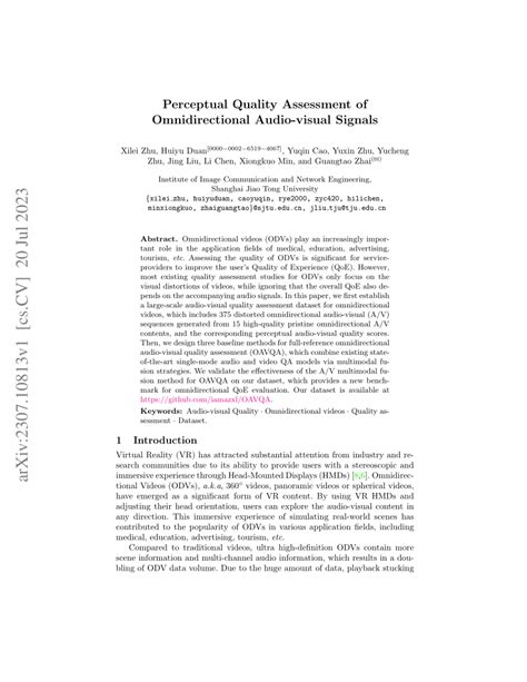 Pdf Perceptual Quality Assessment Of Omnidirectional Audio Visual Signals