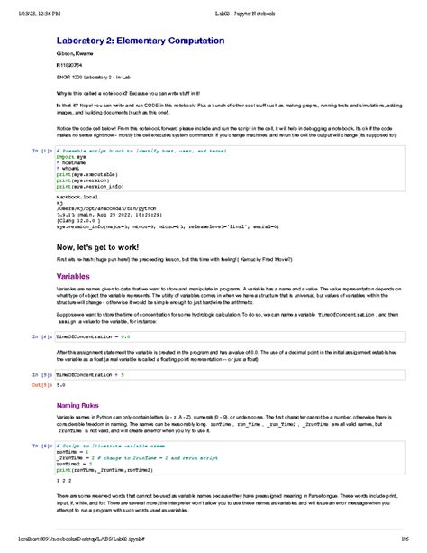 Lab02 Jupyter Notebook PDF Laboratory 2 Elementary Computation Gibson Kwame R ENGR 1330
