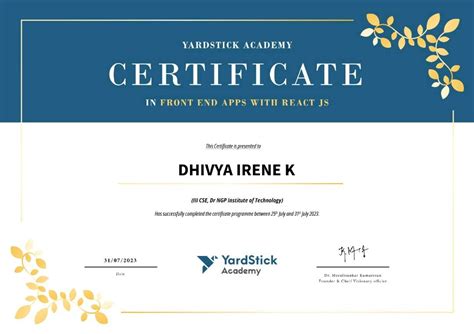 Courses React Javascript Dhivya Irene K