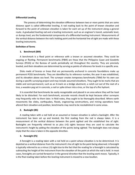 Procedure Of Differential Leveling Differential Leveling The Process