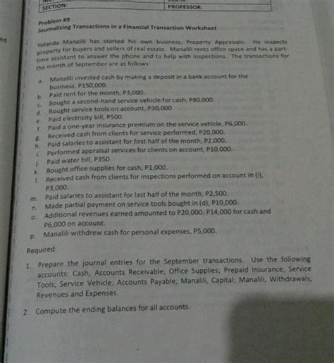 Section Professor Problem 9 Journalizing Studyx