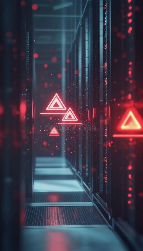 Holographic Data Packets Escape Server Rack Amidst Flashing Alerts Illustrating Cybercrime